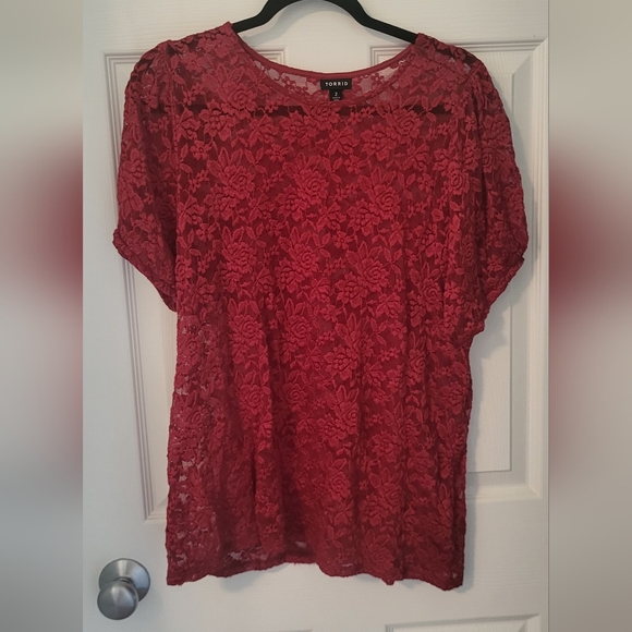 torrid | Tops | Torrid Red Lace Blouse | Poshmark